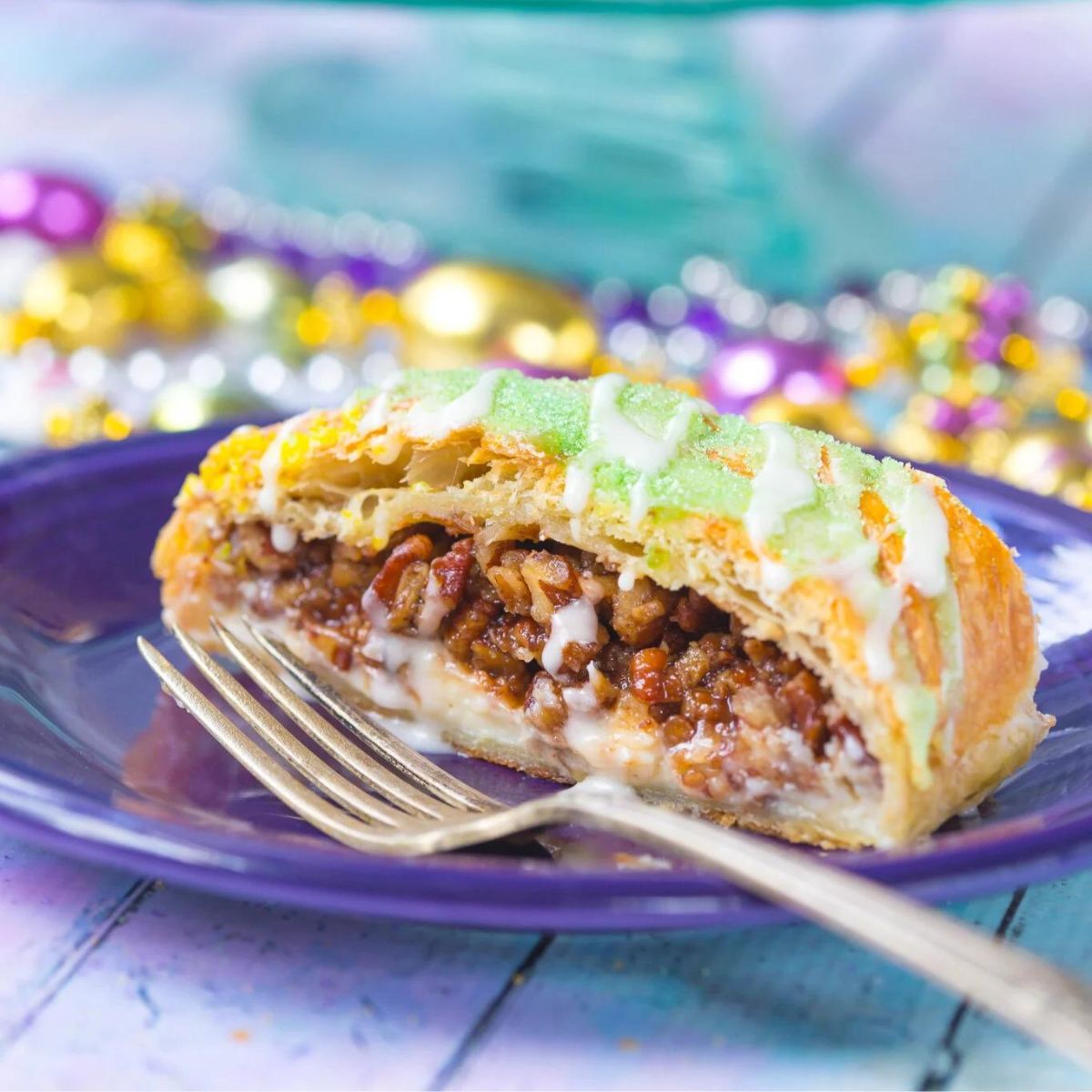 King Cake Pecan Praline Puff Pastry | Mardi Gras King Cake